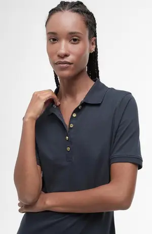 Barbour Celeste Stretch Cotton Piqué Polo Midi Dress - Navy
