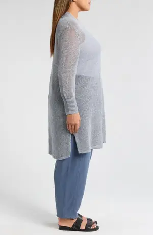Eileen Fisher Long Organic Linen & Cotton Cardigan