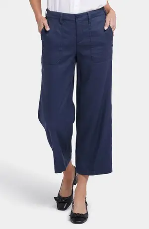 NYDJ Wide Leg Crop Linen Blend Pants - Oxford Navy