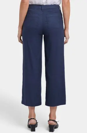 NYDJ Wide Leg Crop Linen Blend Pants - Oxford Navy