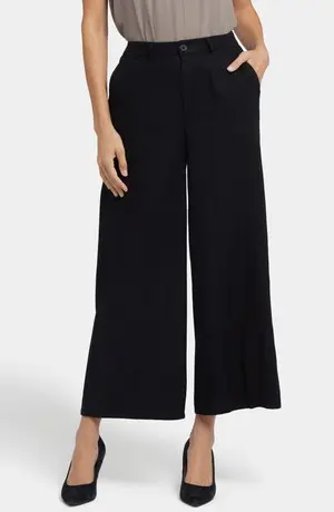 NYDJ Morgan Stretch Linen Wide Leg Ankle Pants - Black