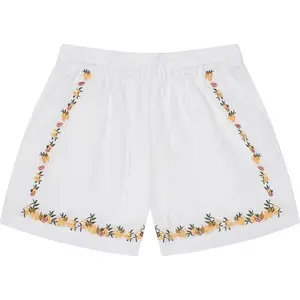 MAVRANS Embroidered Linen Blend Shorts - Beige Multi