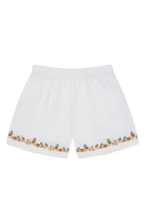 MAVRANS Embroidered Linen Blend Shorts - Beige Multi