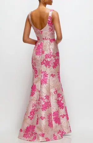 Dessy Collection Hibiscus Square Neck Trumpet Gown