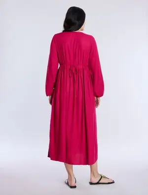 Motherhood Maternity Long Sleeve Button Front Maternity Midi Dress - Cerise