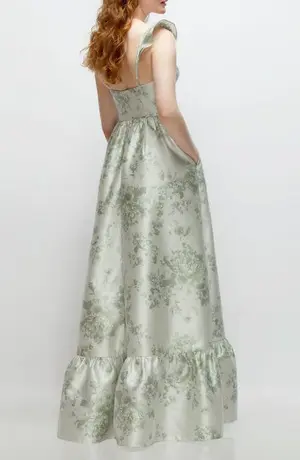 Dessy Collection Floral Satin-twill Gown - Sage Cottage Rose
