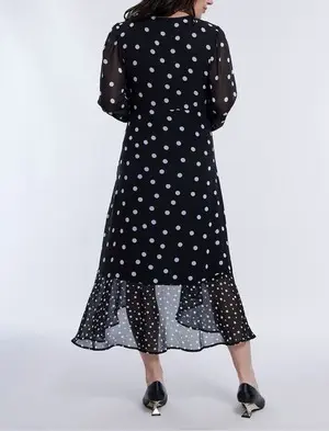 Motherhood Maternity Long Sleeve Ruffle Midi Maternity Dress - Mixed Dot