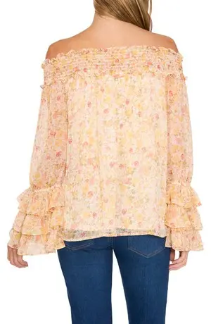 CECE DUPRAZ Floral Off-the-shoulder Ruffle Blouse
