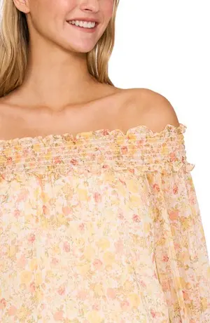 CECE DUPRAZ Floral Off-the-shoulder Ruffle Blouse