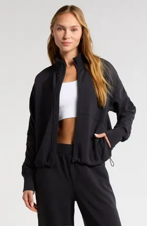 Zella Ruched Sleeve Zip-up Jacket - Black