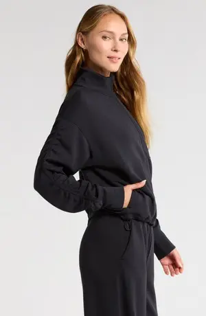 Zella Ruched Sleeve Zip-up Jacket - Black
