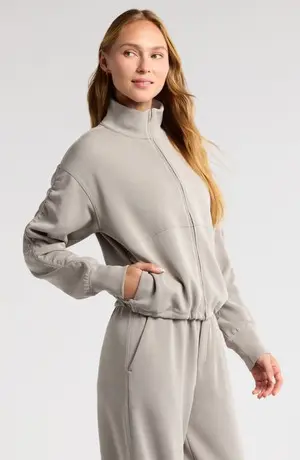 Zella Ruched Sleeve Zip Jacket - Grey Moonbeam