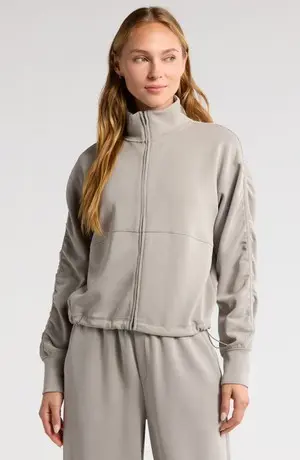 Zella Ruched Sleeve Zip Jacket - Grey Moonbeam