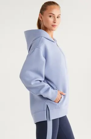 Zella Relaxed Fit High-low Zip Hoodie - Blue Tempest