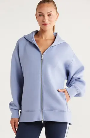 Zella Relaxed Fit High-low Zip Hoodie - Blue Tempest
