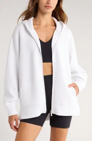 Zella Relaxed Fit High-Low Zip Hoodie White