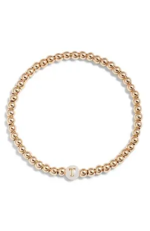 NASHELLE Mother-of-pearl Initial Beaded Bracelet - Gold Fill T