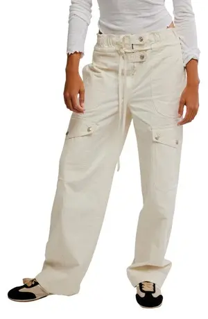 Free People Park Ave Cotton Cargo Pants - Ivory