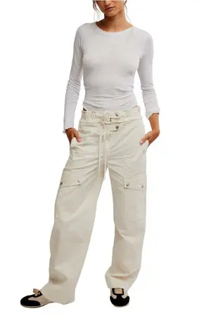 Free People Park Ave Cotton Cargo Pants - Ivory