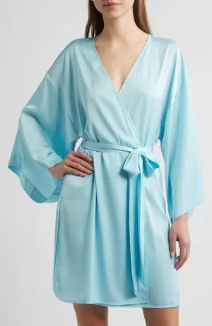 OPEN EDIT Get Ready With Me Satin Robe - Blue Aqua