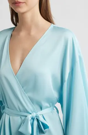 OPEN EDIT Get Ready With Me Satin Robe - Blue Aqua