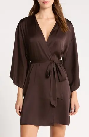 OPEN EDIT Get Ready With Me Satin Robe - Brown Mole