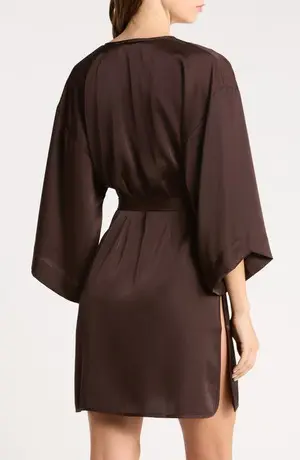 OPEN EDIT Get Ready With Me Satin Robe - Brown Mole
