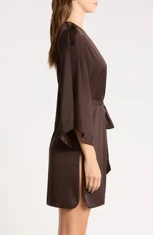 OPEN EDIT Get Ready With Me Satin Robe - Brown Mole