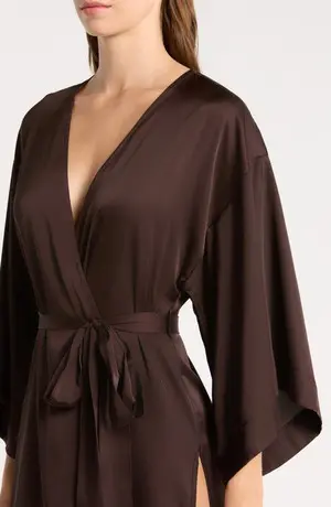OPEN EDIT Get Ready With Me Satin Robe - Brown Mole