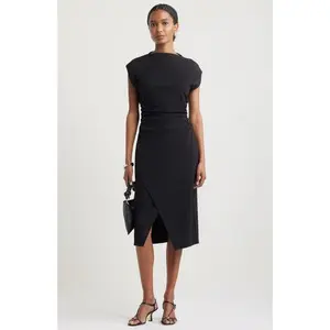 Nordstrom Ruched Funnel Neck Midi Dress - Black