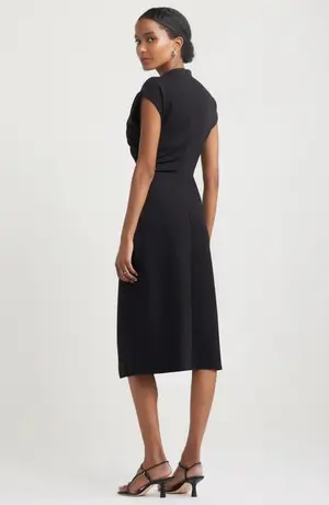 Nordstrom Ruched Funnel Neck Midi Dress - Black