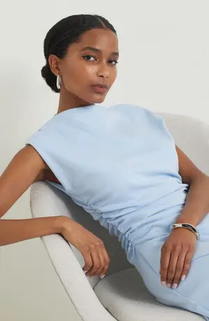 Nordstrom Ruched Funnel Neck Midi Dress - Blue Skyway