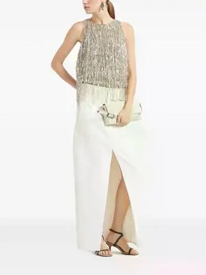 Brunello Cucinelli Waterfall-embroidery Silk Top