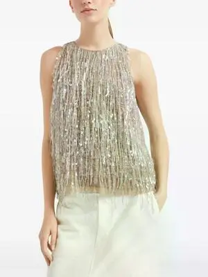 Brunello Cucinelli Waterfall-embroidery Silk Top