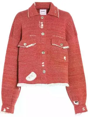 BARRIE Fringed Denim Jacket - Red