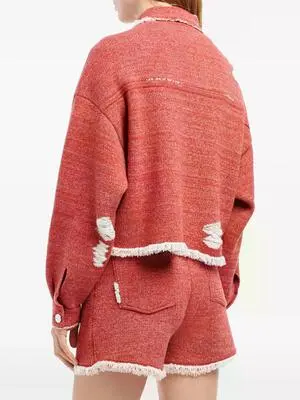 BARRIE Fringed Denim Jacket - Red