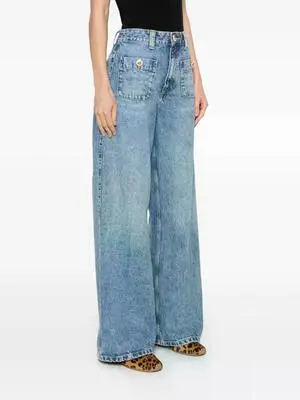 Sandro Faded Effect Straight Leg Jeans With Patch Pockets