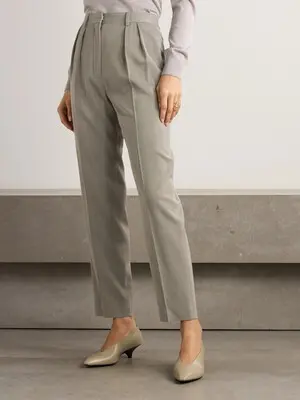 Loro Piana Hudson Cropped Pleated Wool Tapered Trousers