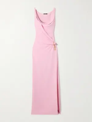 Versace Embellished Draped Wrap-effect Silk-cady Gown