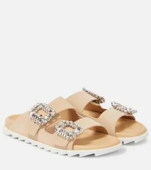 ROGER VIVIER Slidy Viv' Suede Slides - Beige