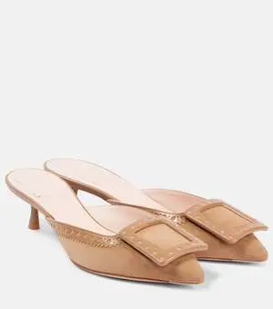 ROGER VIVIER Viv' In The City 45 Suede Mules - Brown