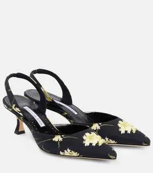Manolo Blahnik Carolyne 50 Floral Slingback Pumps - Black