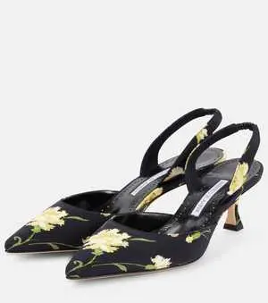 Manolo Blahnik Carolyne 50 Floral Slingback Pumps