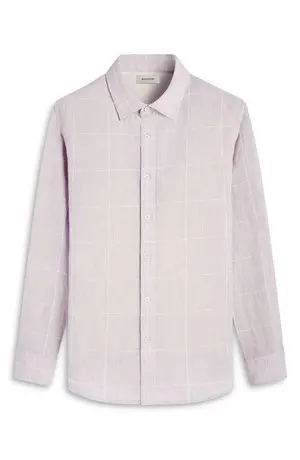 Bugatchi Julian Windowpane Check Linen & Cotton Button-up Shirt