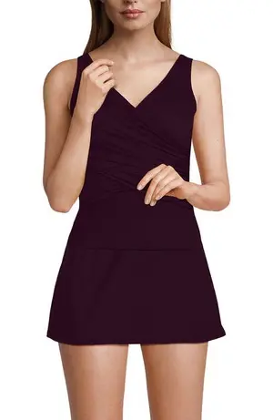 LANDS' END Slender Suit Tummy Control Tankini Top - Dark Wine