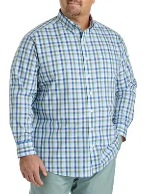 OAK HILL BY DXL Big & Tall Small Plaid Performance Sport Shirt - Blue Multi