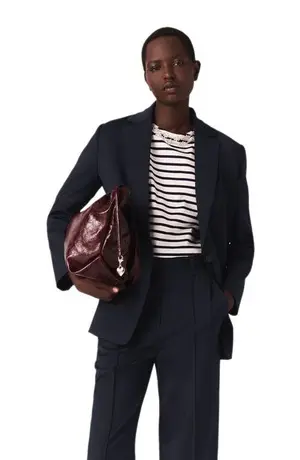 Maje Suit Jacket With Pleated Back - Navy