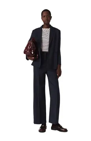 Maje Suit Jacket With Pleated Back - Navy