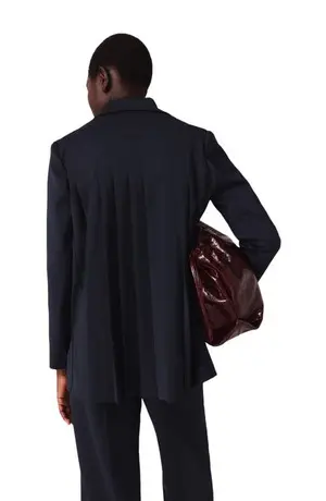 Maje Suit Jacket With Pleated Back - Navy