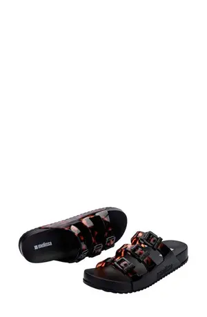 Melissa Cozy Stripes Platform Slide Sandal - Black/ Clear Tortoise